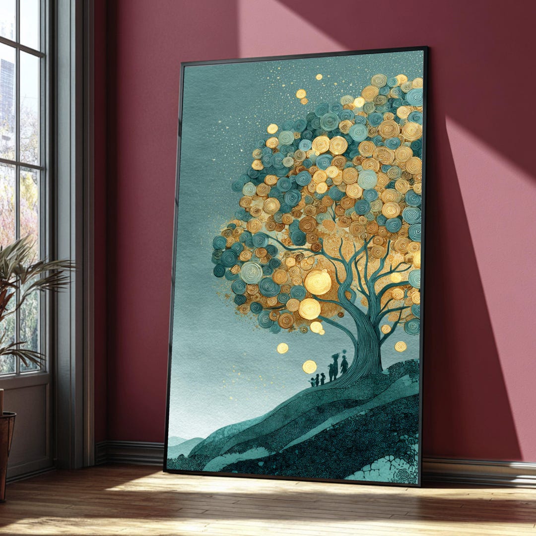 Golden Family Tree Canvas Art, Abstract Landscape Painting - Etsy