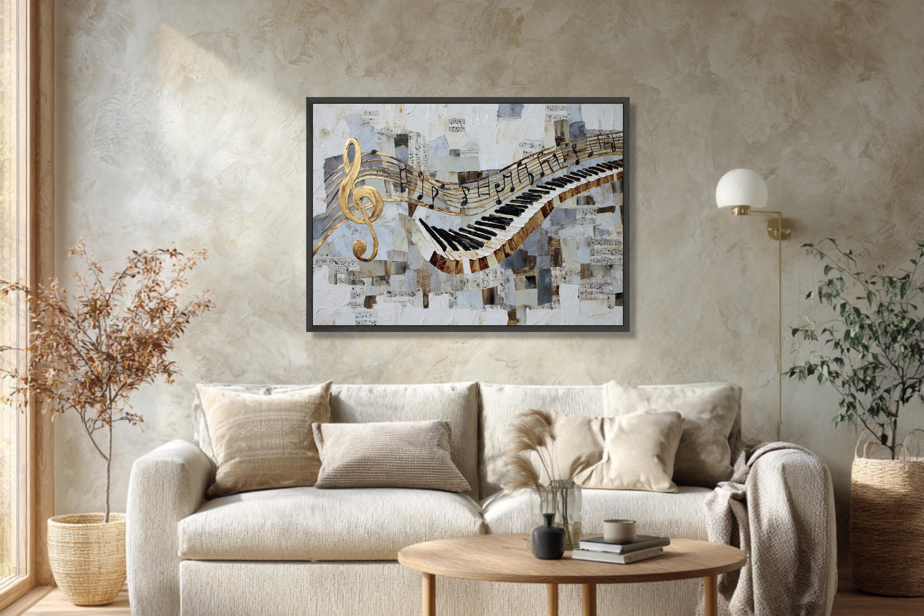 Abstract Musical Notes Canvas Wall Art, Gold Treble Clef Design, Piano ...
