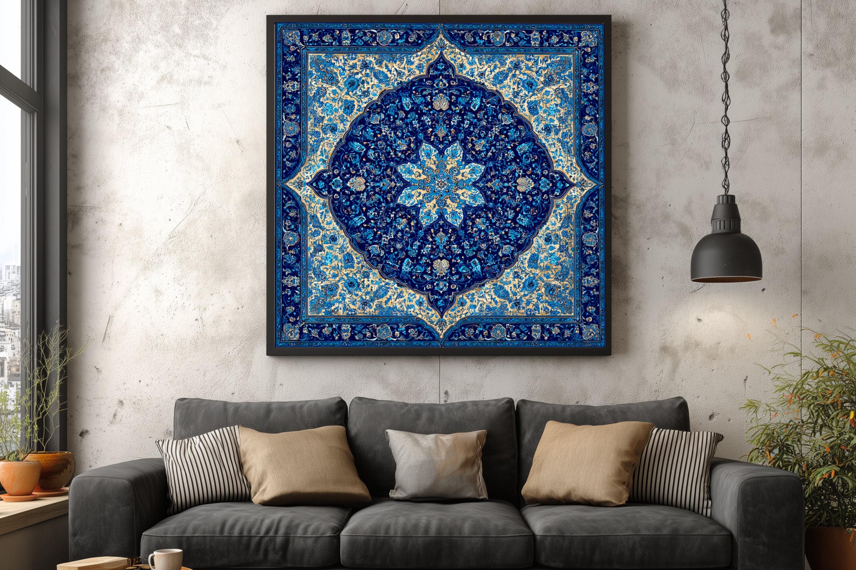 Persian Tile Canvas Art, Blue Floral Middle Eastern Decor - Etsy
