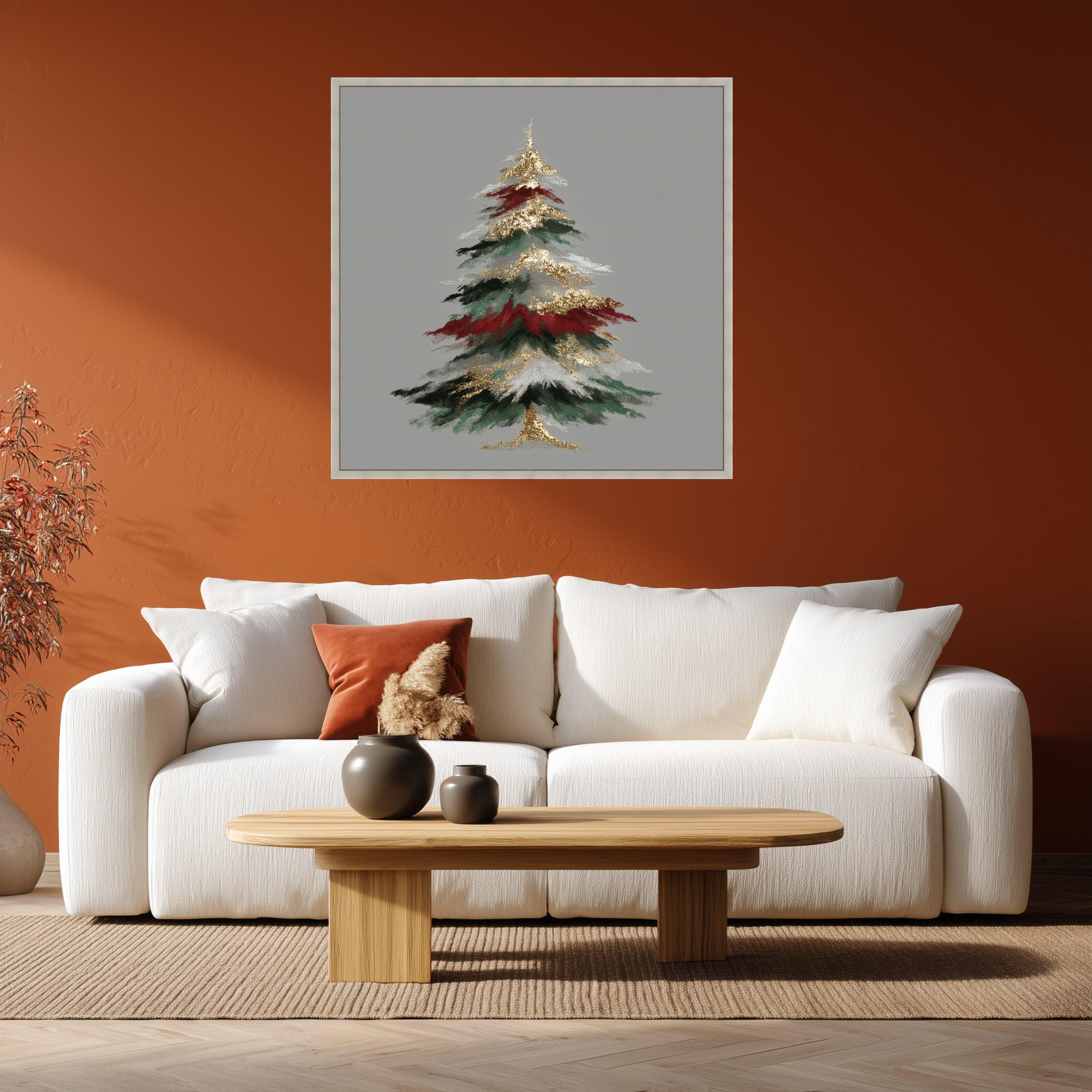 Abstract Christmas Tree Canvas Print, Gold Red Pine, Holiday Wall Art ...
