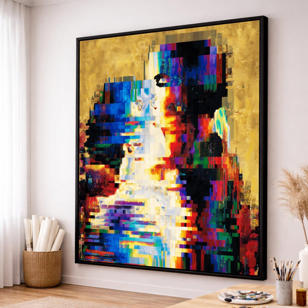 Abstract Pixelated Couple Canvas Art, Mosaic Romantic Embrace, Modern ...