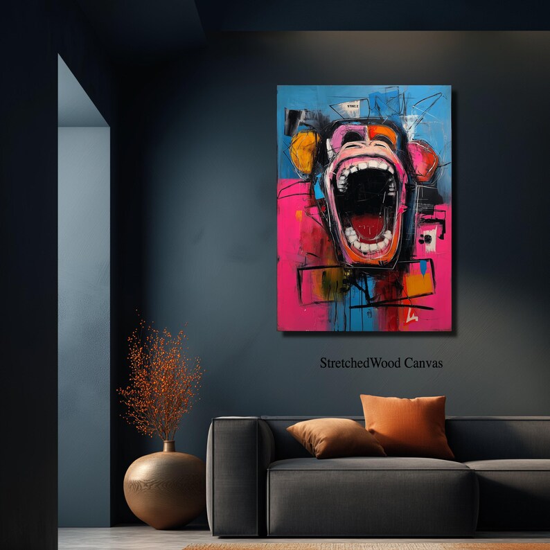 Vibrant Abstract Monkey Art, Pop Color Canvas, Urban Expressionism Wall ...