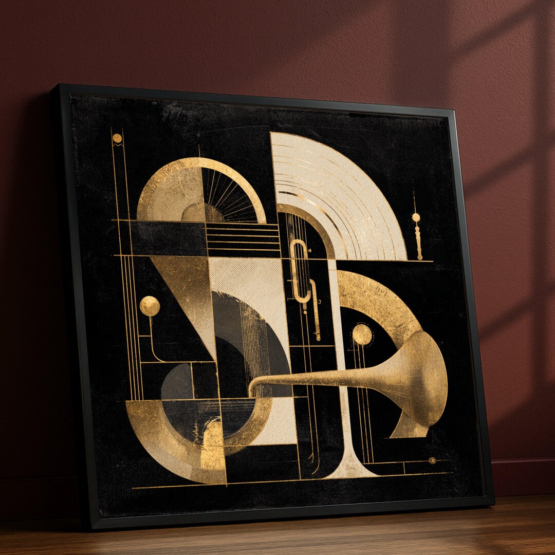 Abstract Brass Instrument Canvas, Geometric Music Wall Art, Modern Home ...