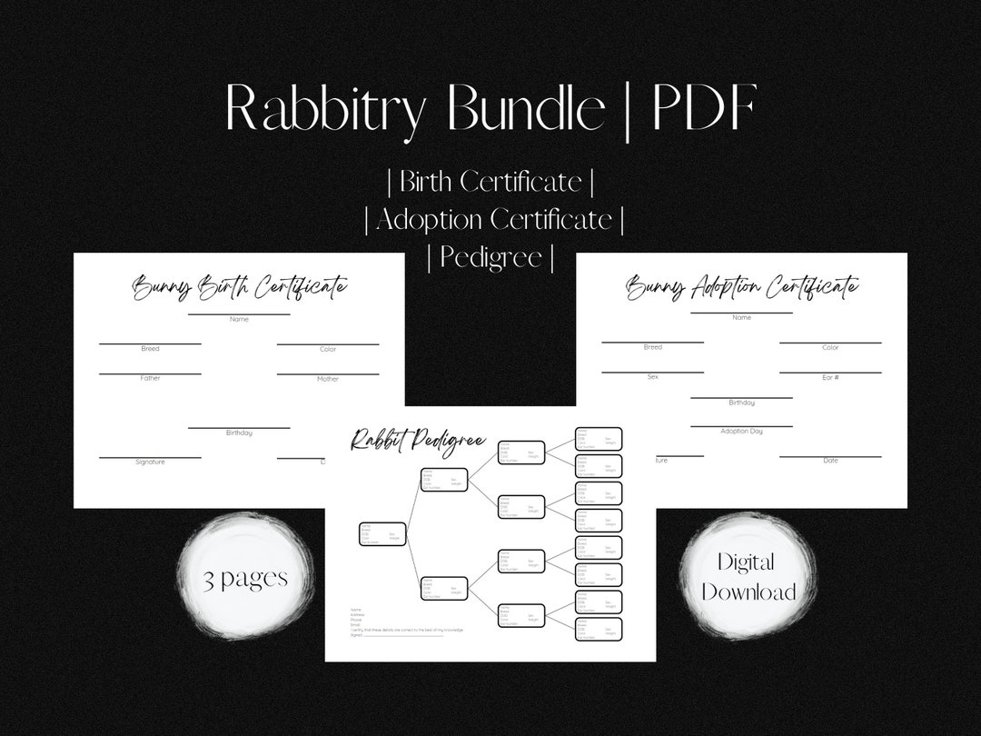 Editable Rabbitry Bundle | Simple Template | Birth Certificate ...