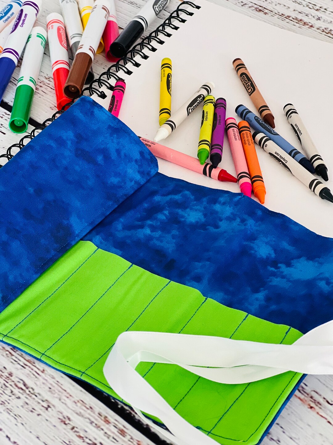 Crayon & Marker Roll Blue Green Roll up Art Case - Etsy