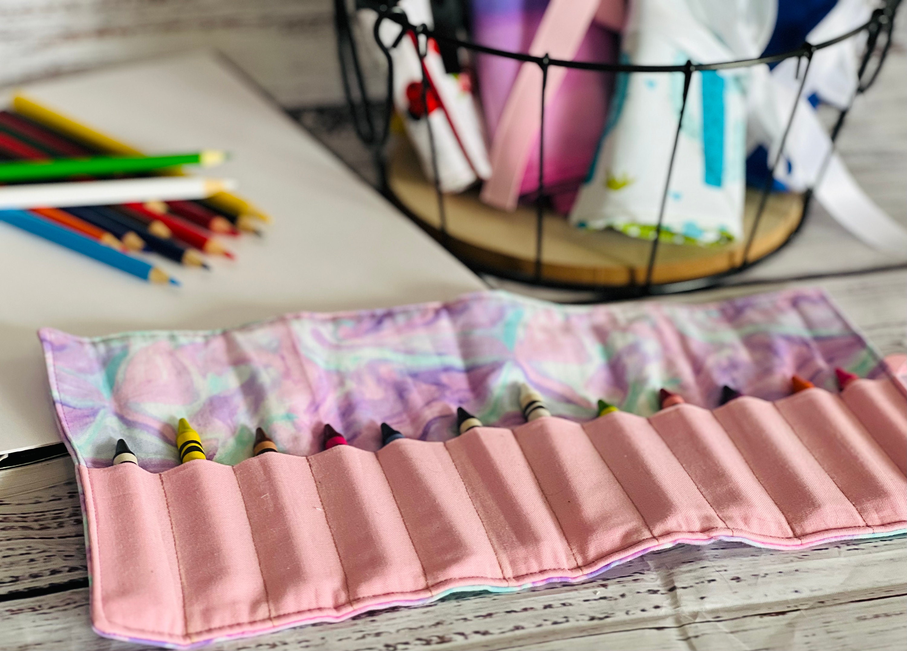 Crayon & Marker Roll Pink Swirl Roll up Art Case - Etsy