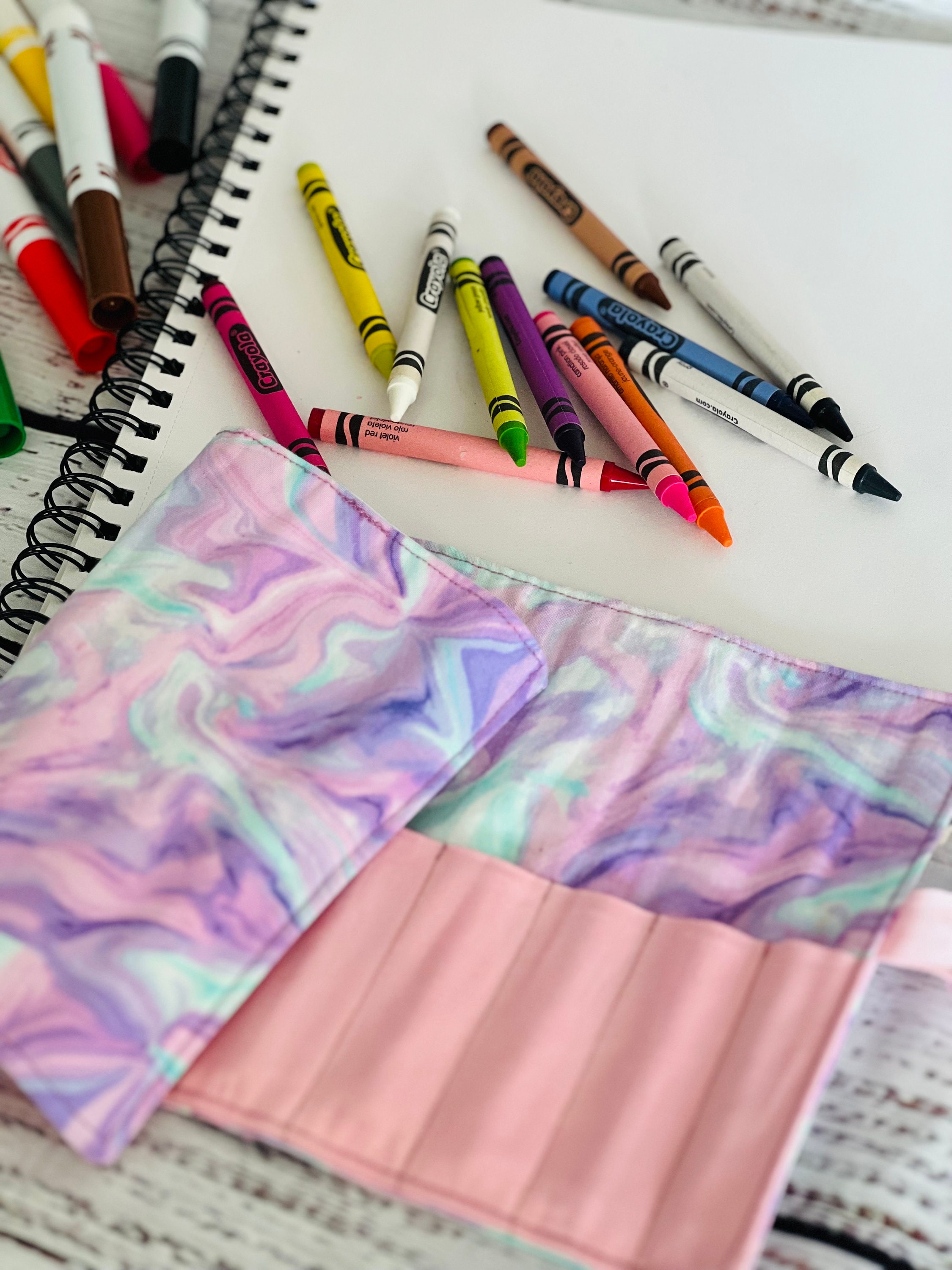 Crayon & Marker Roll Pink Swirl Roll up Art Case - Etsy