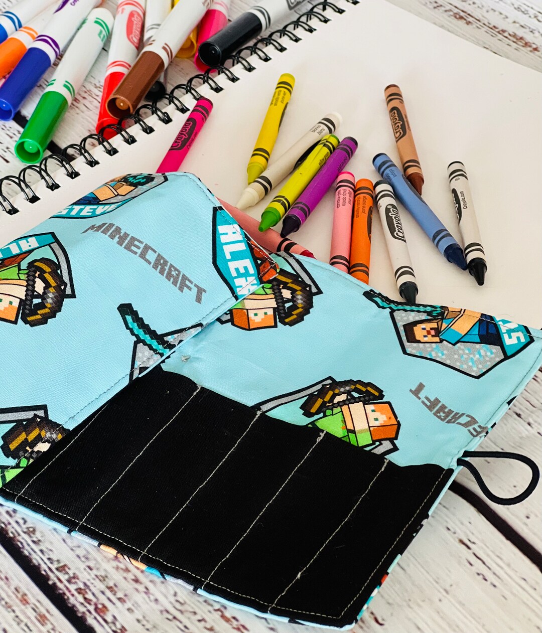 Crayon & Marker Roll Minecraft Roll up Art Case - Etsy