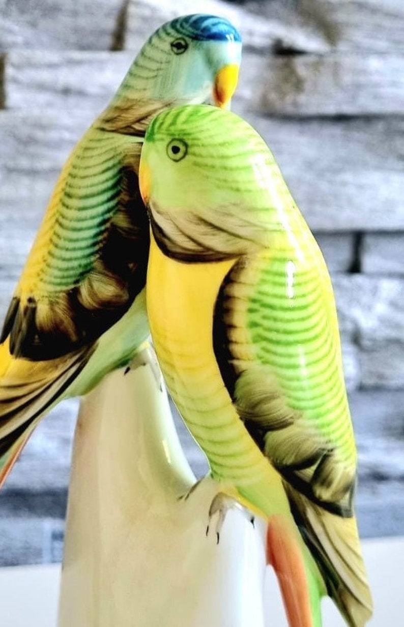 RARITY! Two Fabulous, Colored Porcelain Parrots From Hollohaza ...