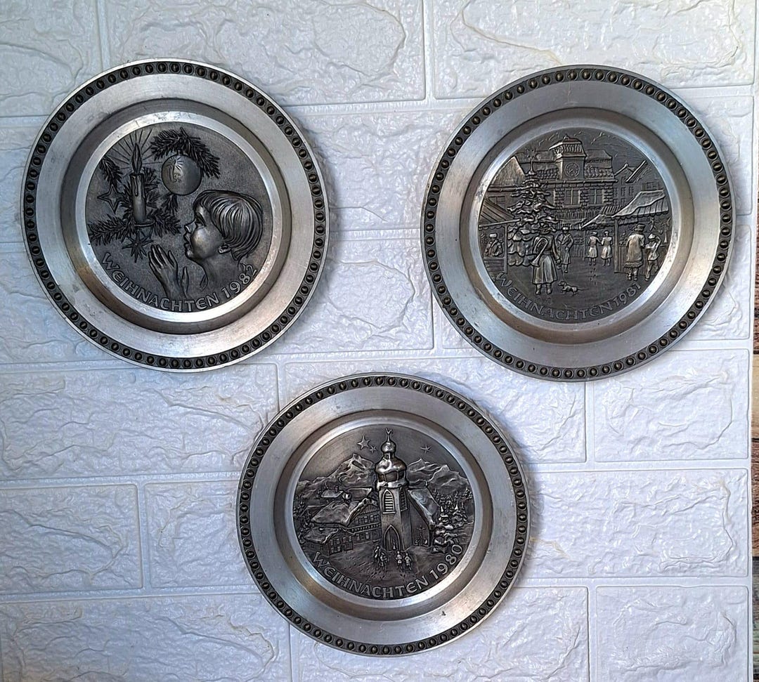 Set of Christmas Plates Collection Pewter Plates, Wall Plates - Etsy