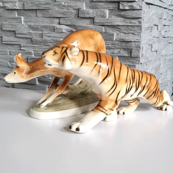 Porcelain Tiger Figurine - Etsy