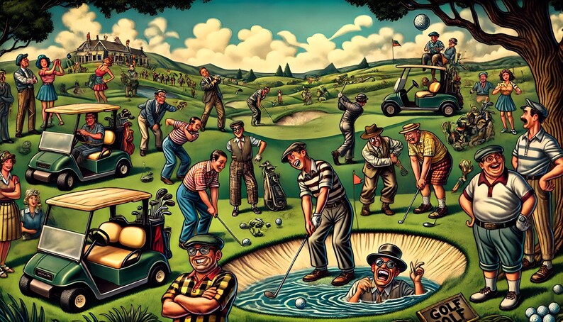 Vintage-style Golf Course Cartoon Poster - Etsy