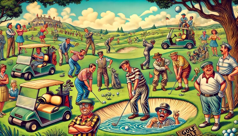 Vintage-style Golf Course Cartoon Poster - Etsy