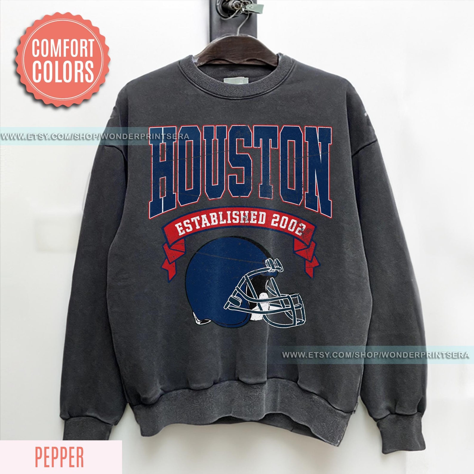 Houston Football Vintage Style Comfort Colors Crewneck Sweatshirt,texan ...