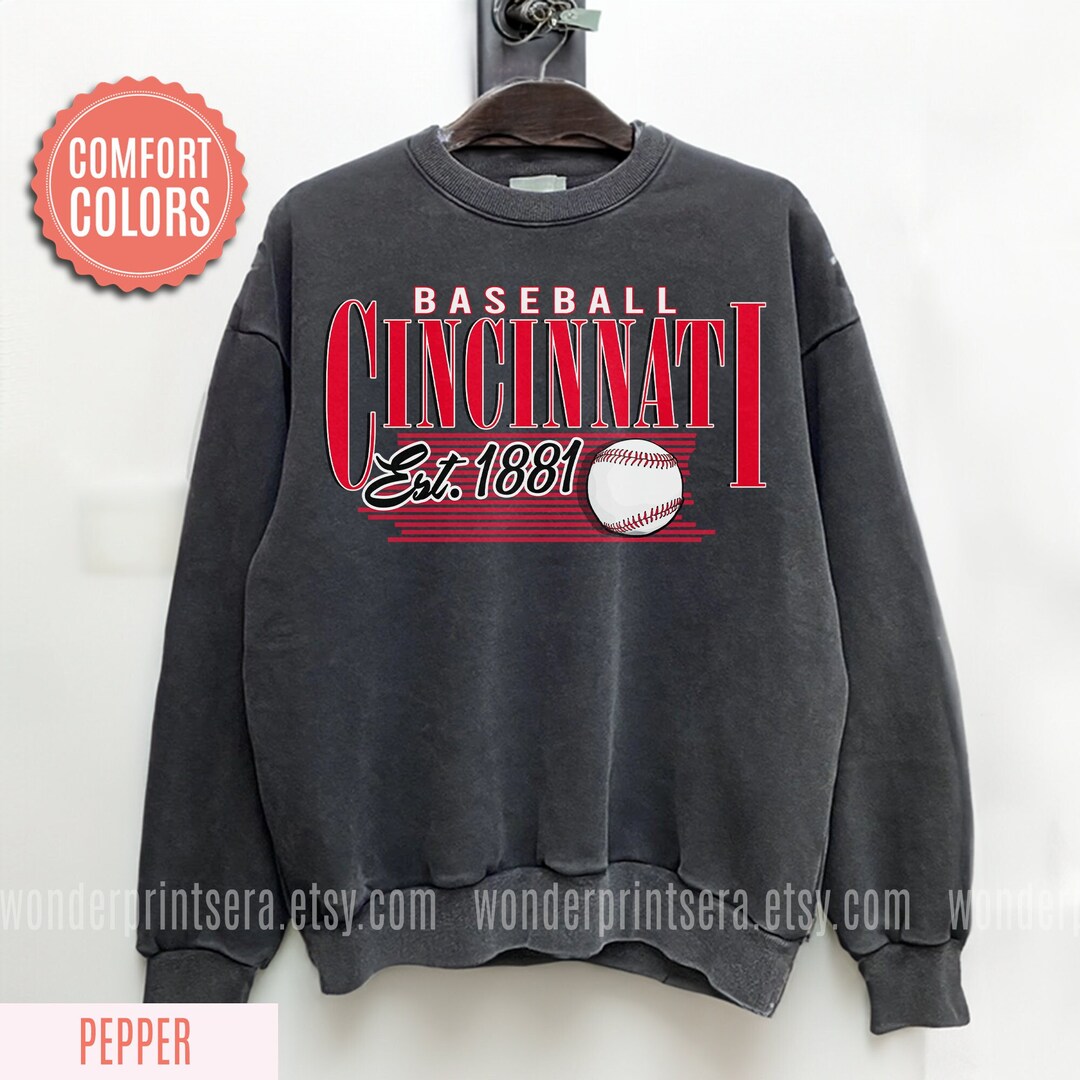 Cincinnati Red Vintage Style Comfort Colors Crewneck Sweatshirt ...