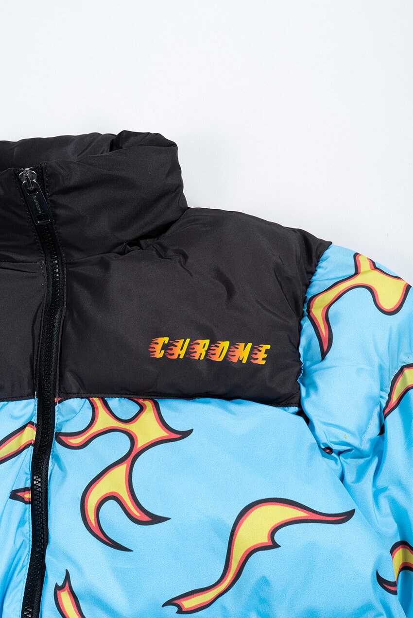 Chrome Flames Mens Puffer Jacket in Blue - Etsy