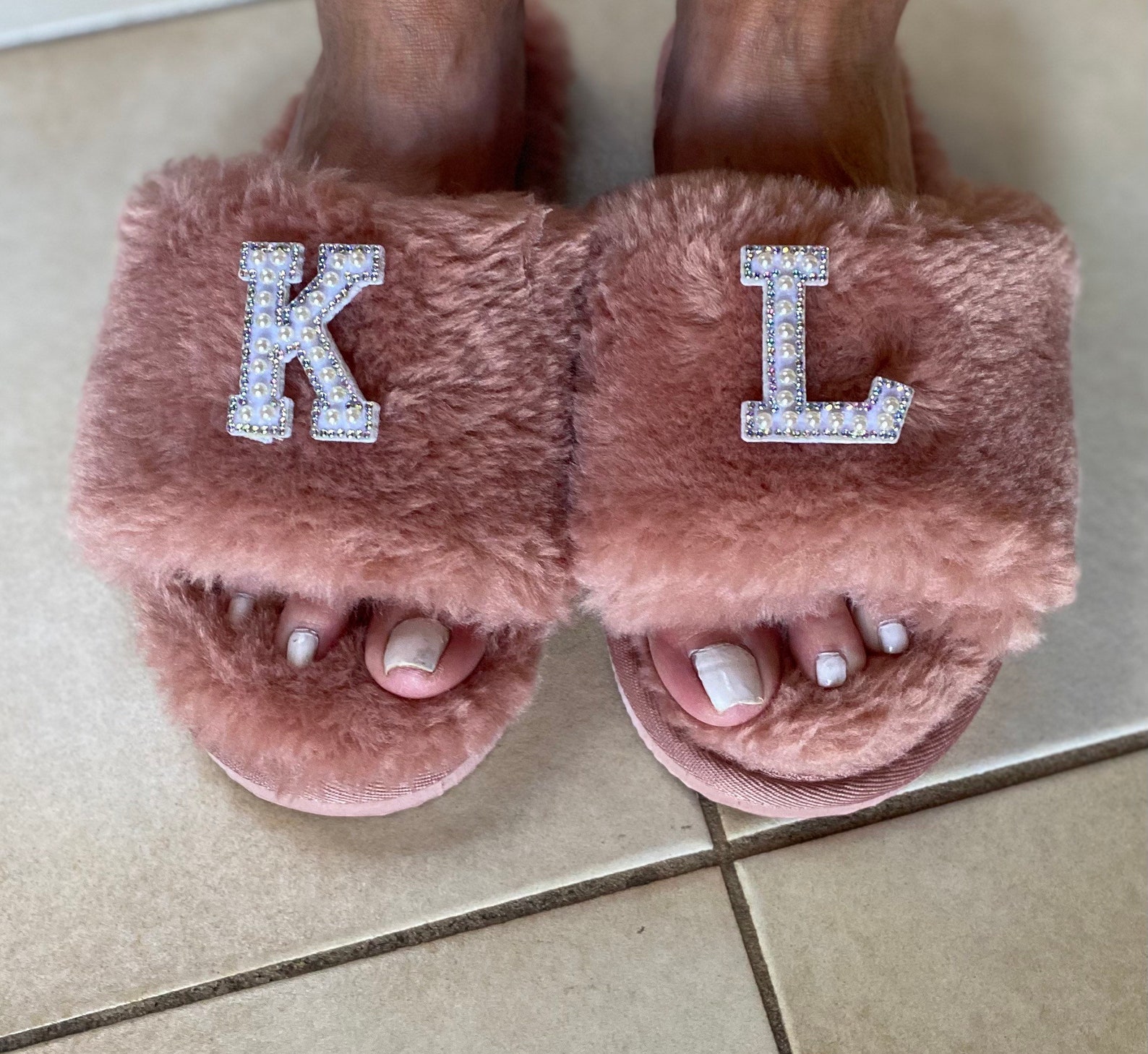 Personalised Fluffy Slippers With Choice of Pearl Letters or - Etsy