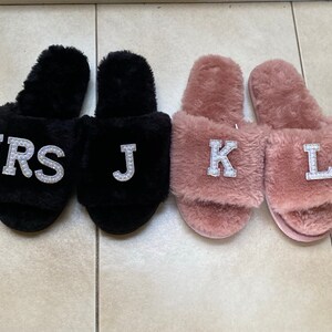 Personalised Fluffy Slippers With Choice of Pearl Letters or Varsity ...