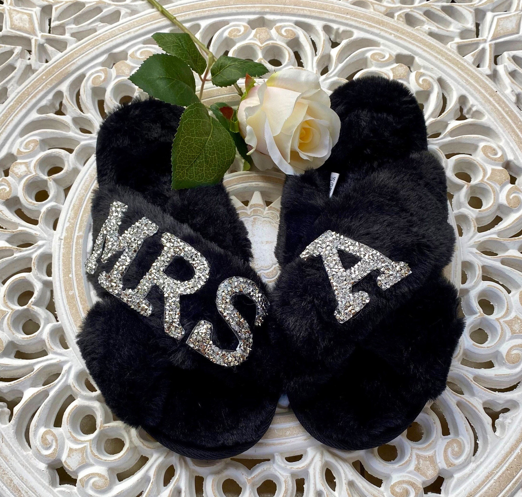 Rhinestone Letters/personalised Fluffy Slippers/ Bridesmaid - Etsy