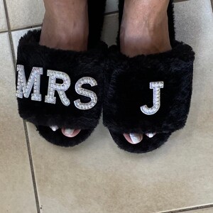Personalised Fluffy Slippers With Choice of Pearl Letters or Varsity ...