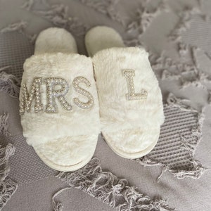 Personalised Fluffy Slippers With Choice of Pearl Letters or Varsity ...