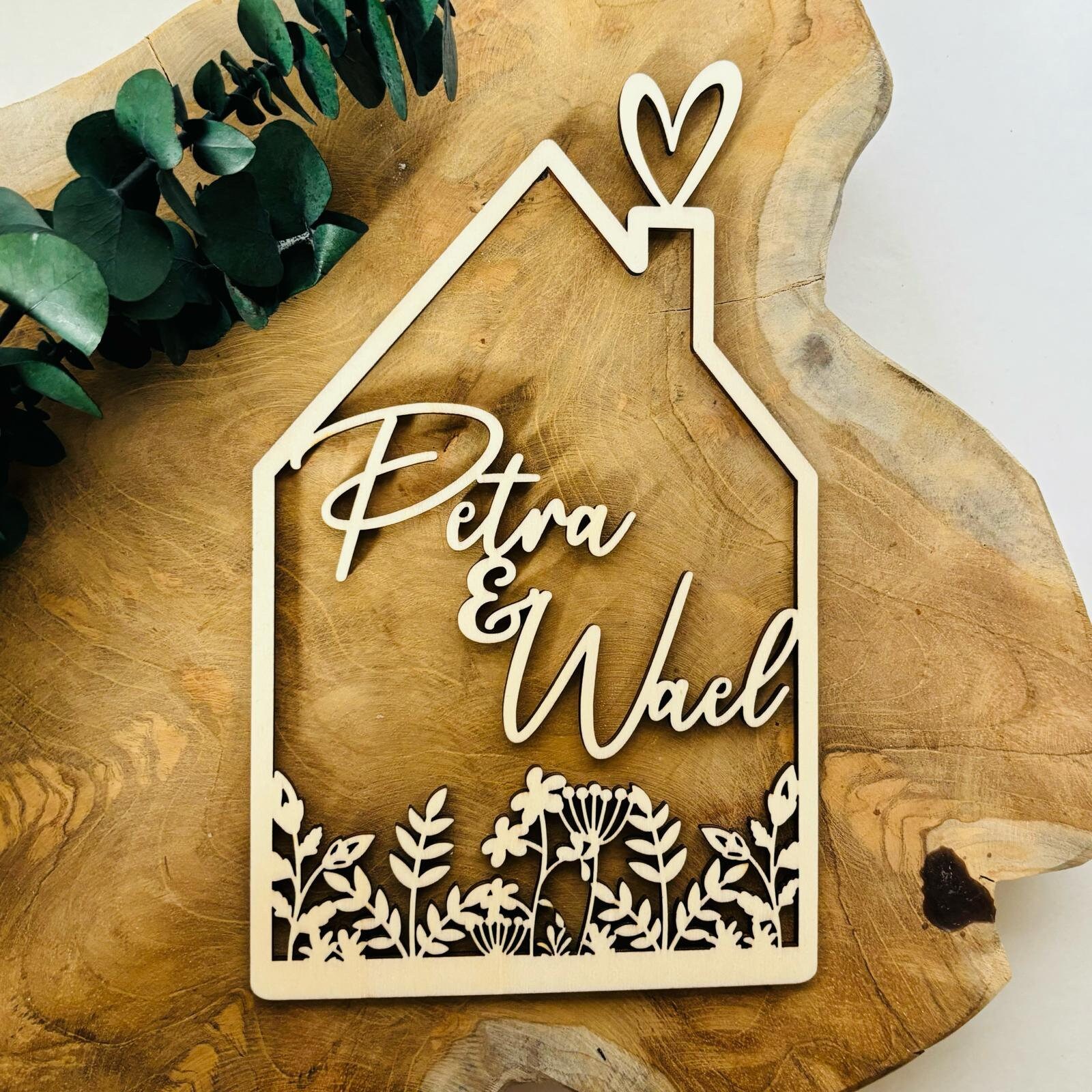 House With Name, Wooden House Personalized With Flowers / Wildflowers ...