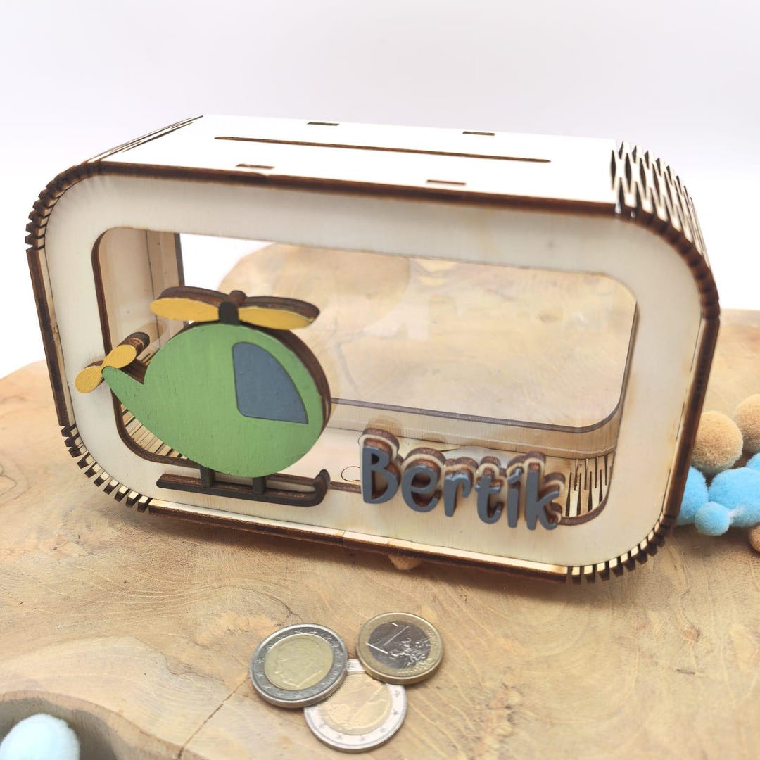 Helicopter Money Box Personalized With Name, Piggy Bank, Money Gift ...