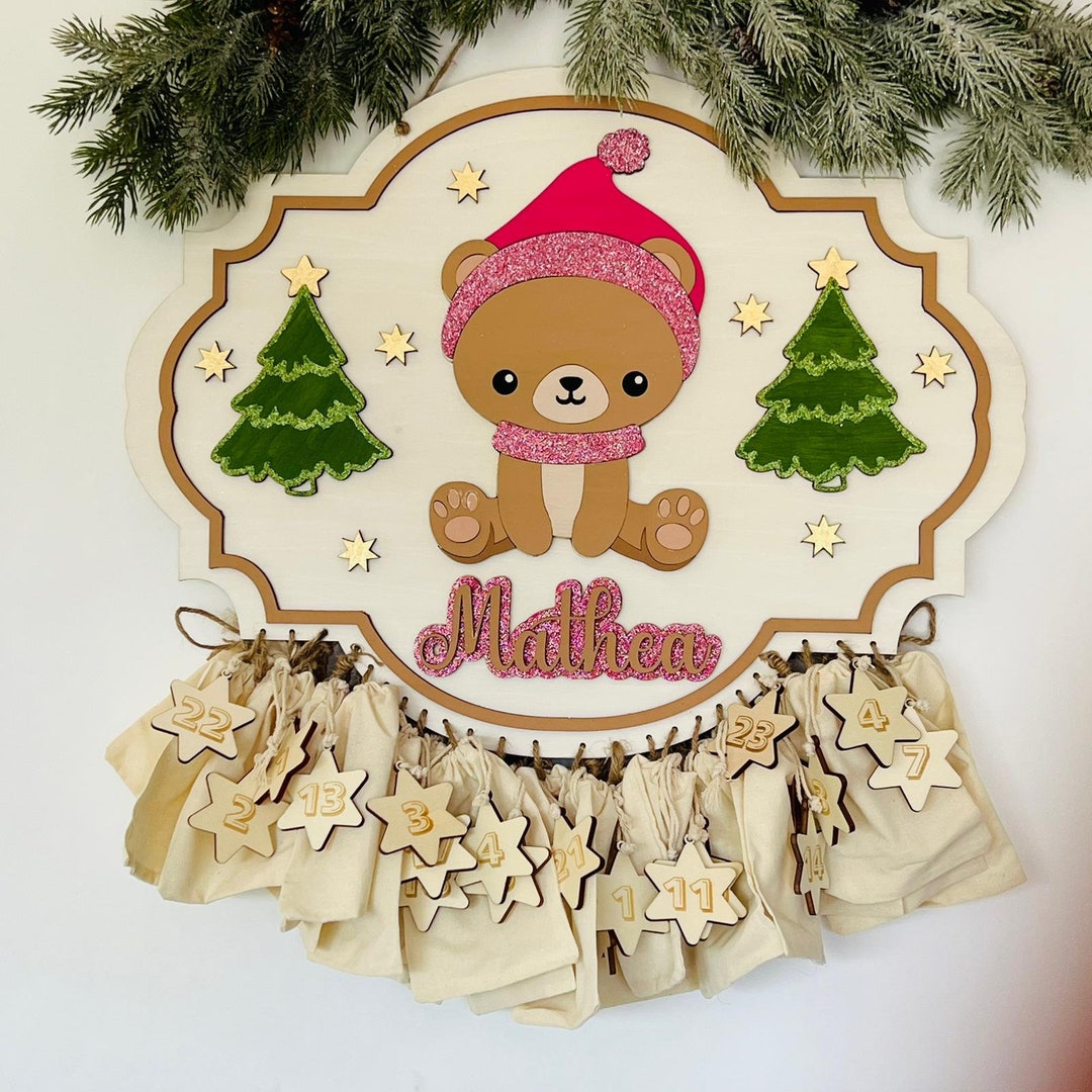 Cute Teddy Bear Advent Calendar, Personalized With Desired Text and in ...