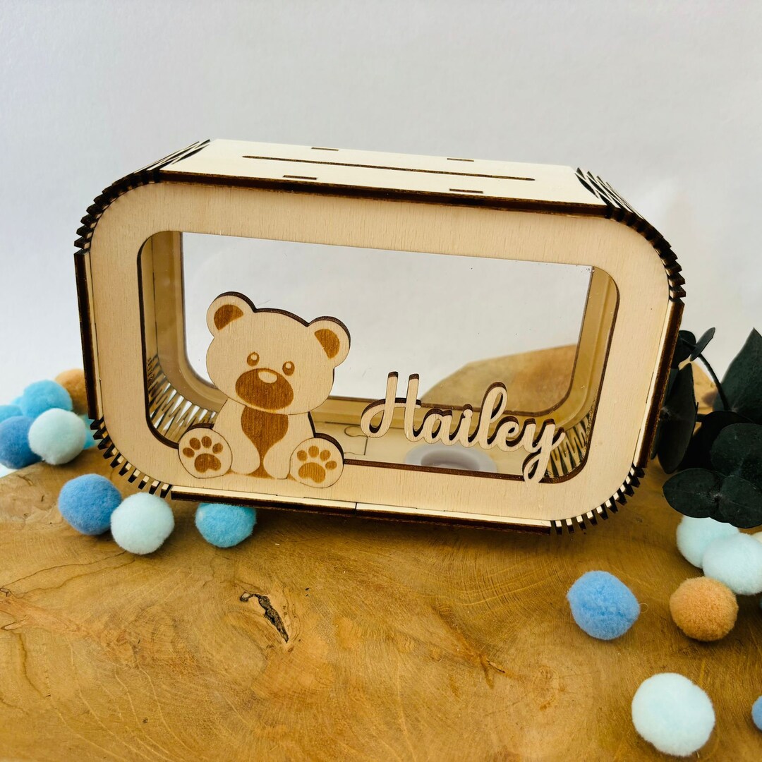 Cute Teddy Money Box Personalized With Name, Money Box, Piggy Bank ...