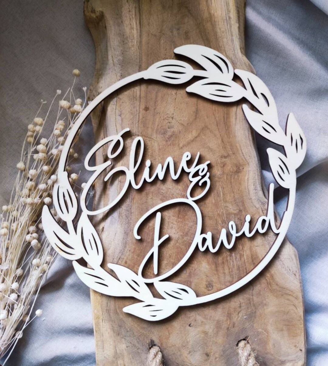 Wedding Wreath Gift Personalized With Names Made of Real Wood Wedding ...