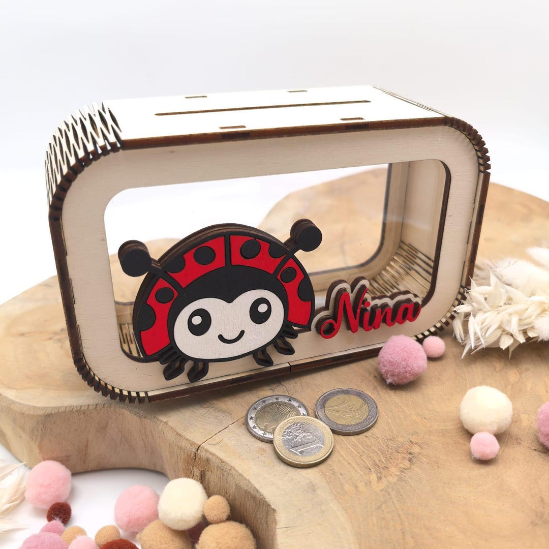 Ladybug Money Box Personalized With Name, Piggy Bank, Money Gift, Gift ...