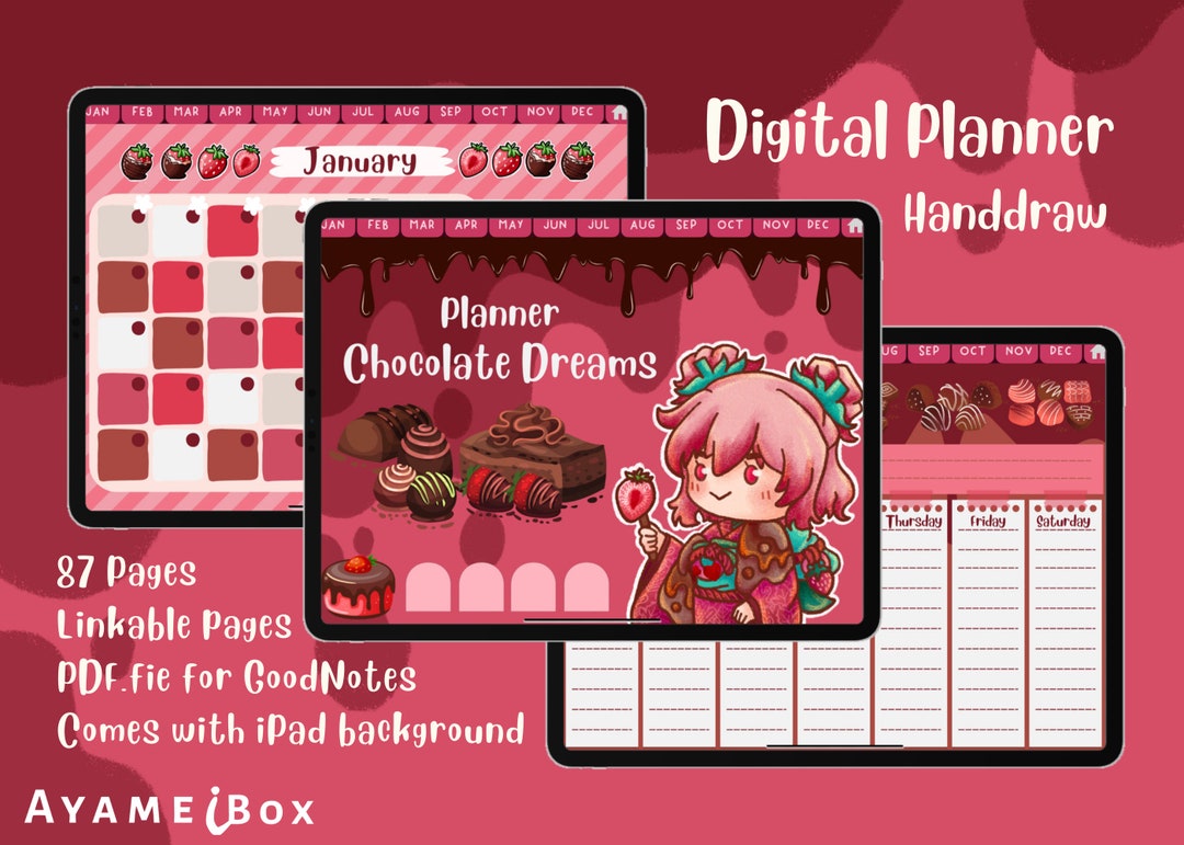 Cute Digital Planner for Goodnotes Chocolate Dream Cartoon Linkable ...