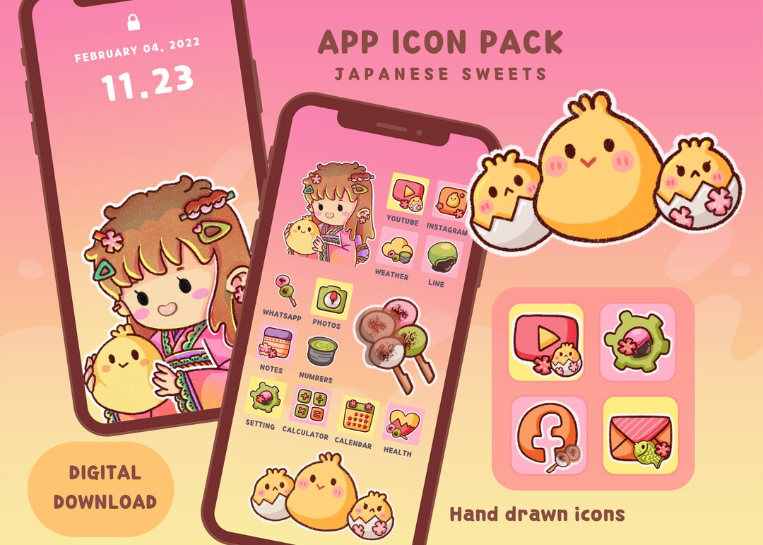 105 Sakura Hand Draw App Icons | Cute Phone Wallpaper | Japanese ...