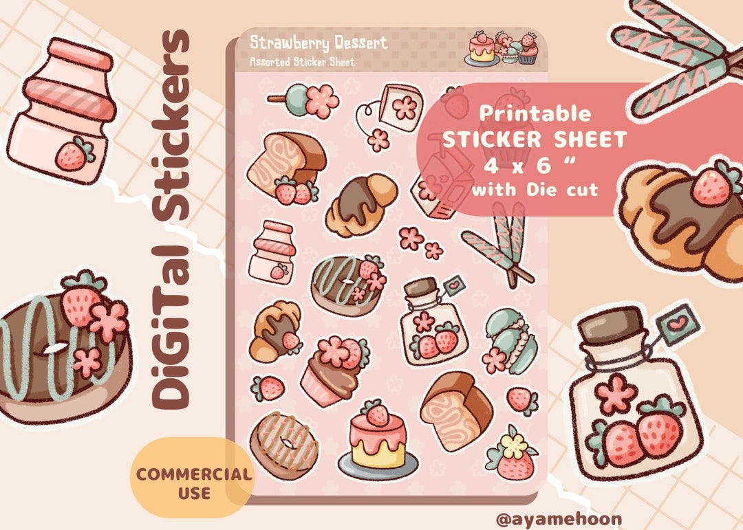 Strawberry Sticker Sheet | Digital Stickers | Printable Sticker Sheet ...