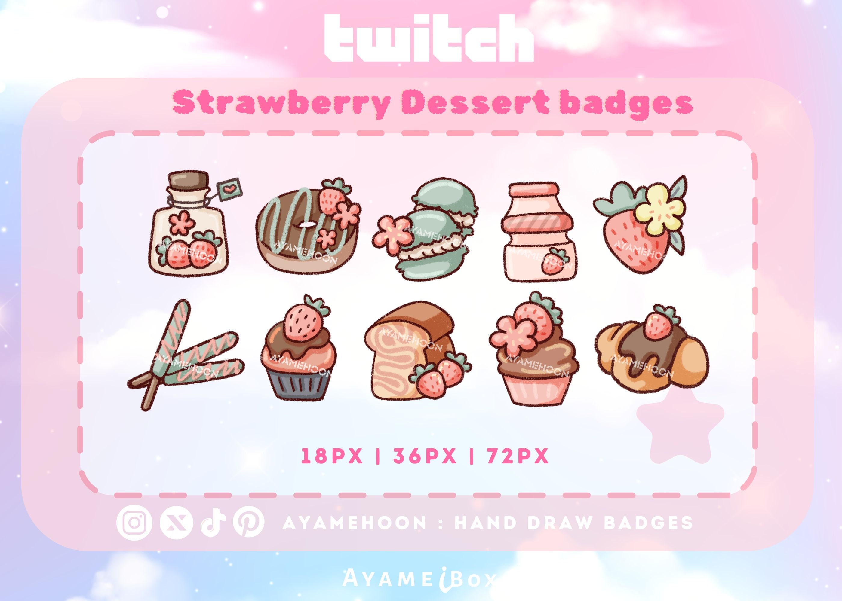 Twitch Sub Badges Strawberry Dessert Chocolate Badges Bit Badges for ...