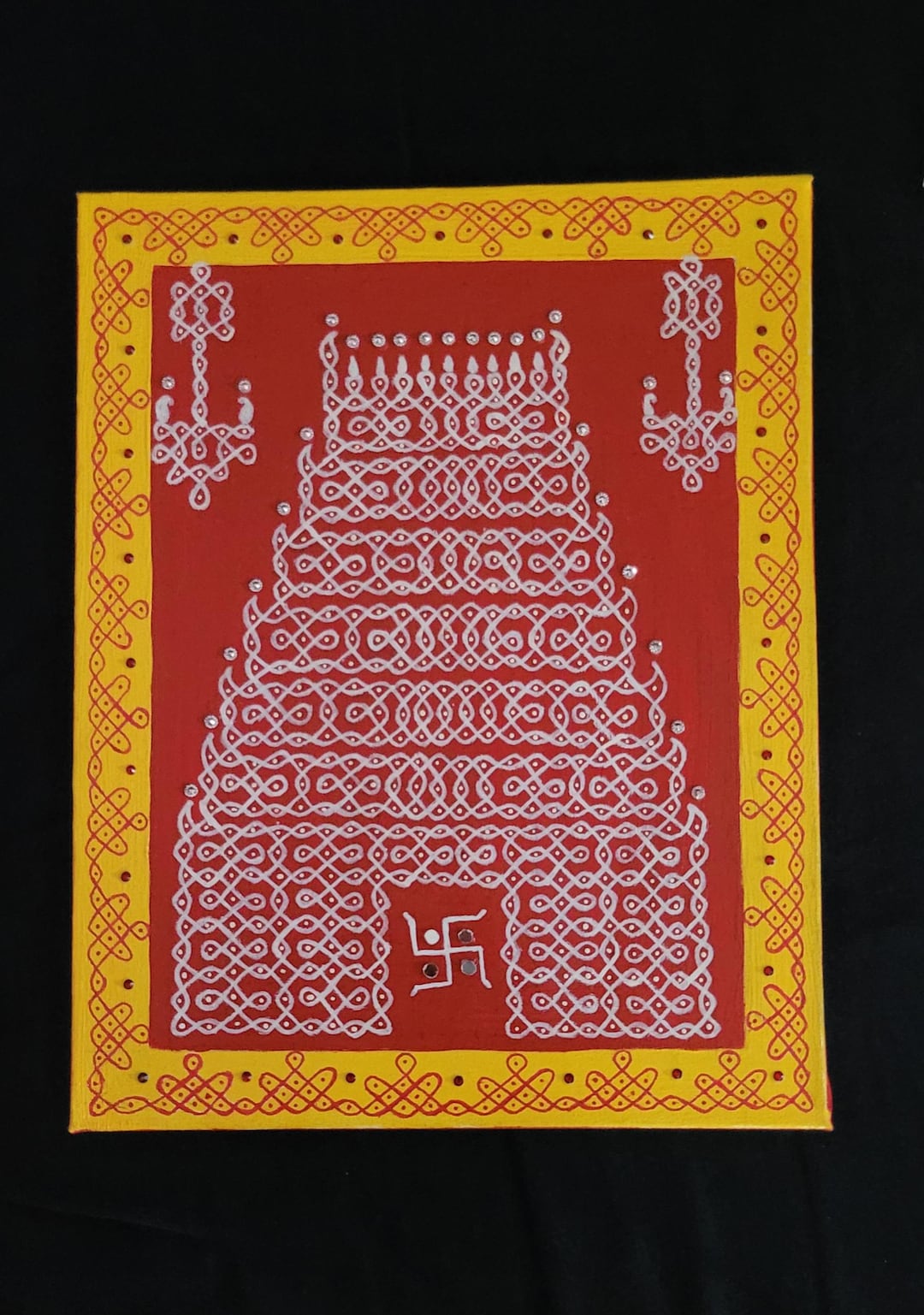 Hand Painted Canvas Gopuram Kolam Backdrop for Home Decor, Diwali Décor ...