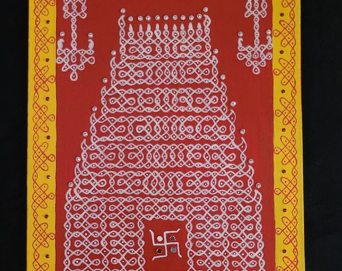 Hand Painted Canvas Gopuram Kolam Backdrop for Home Decor, Diwali Décor ...