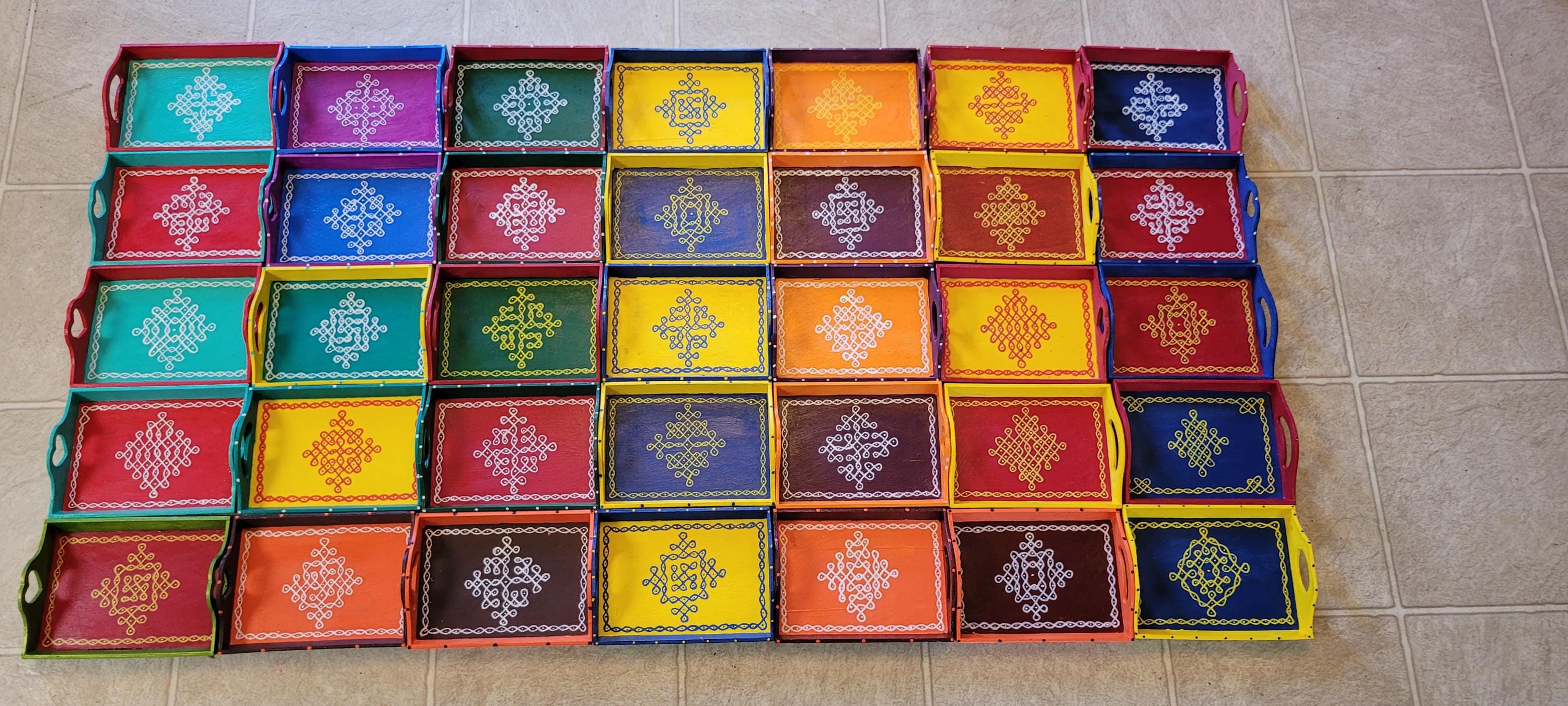 Hand Painted Kolam Wooden Tray, Indian Style Home Decor, Rangoli Tray ...