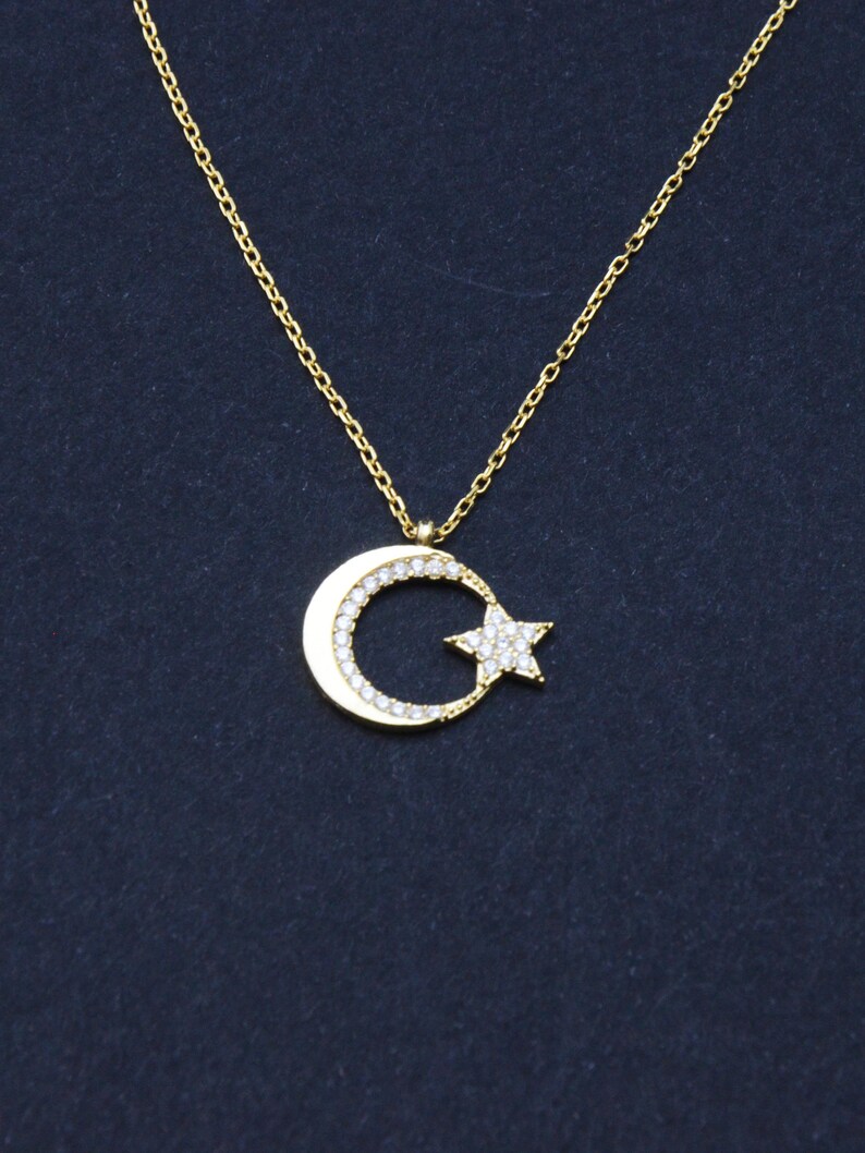 Sterling Silver Turkish Flag Necklace With Gold Plating, Elegant ...