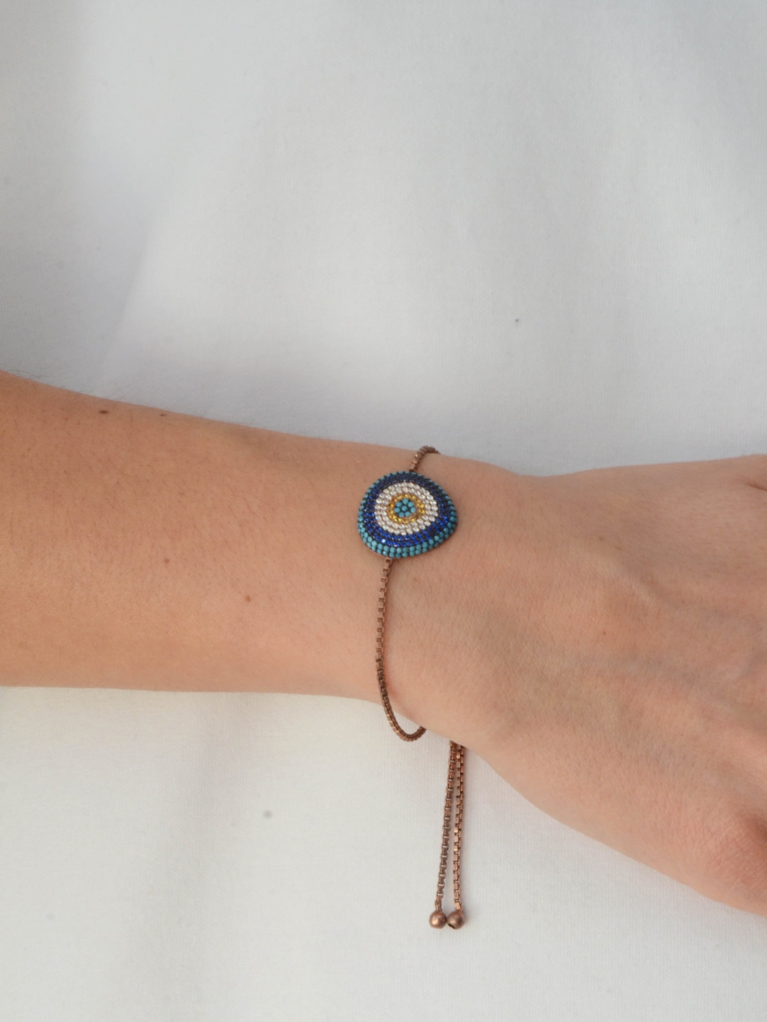 Sterling Silver Evil Eye Adjustable Bracelet, Lucky Bracelet, Mothers ...