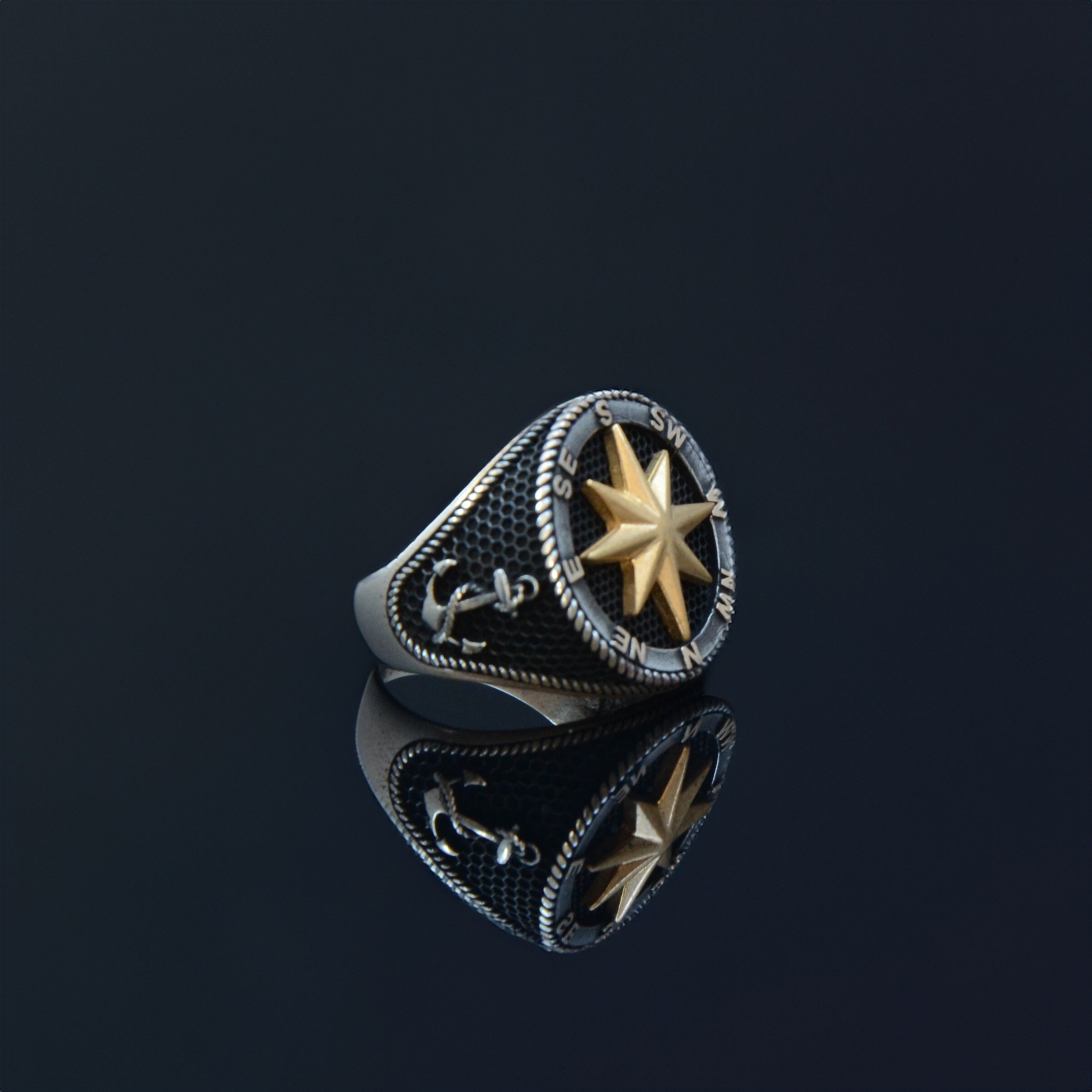 Luxury Ring for Men, Compass Handmade Sterling Silver Ring, Man Signet ...