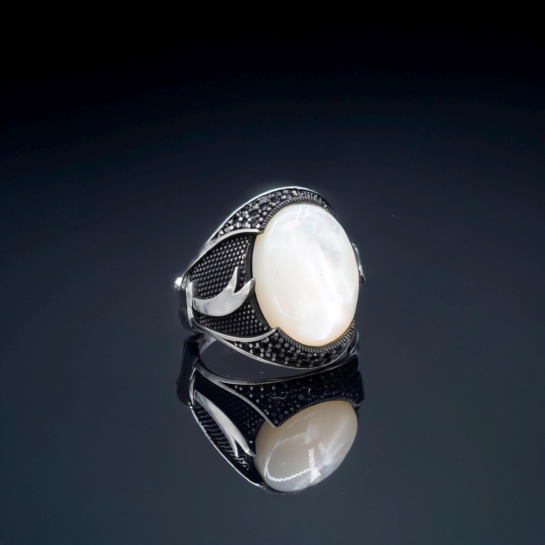 Handmade Sterling Silver Zulfiqar Ring With White Mother of Pearl ...
