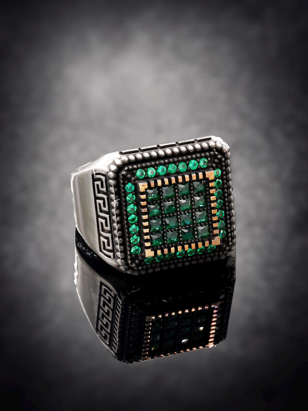 Handmade Sterling Silver Men's Ring: Green Zirconium Gemstone - Etsy