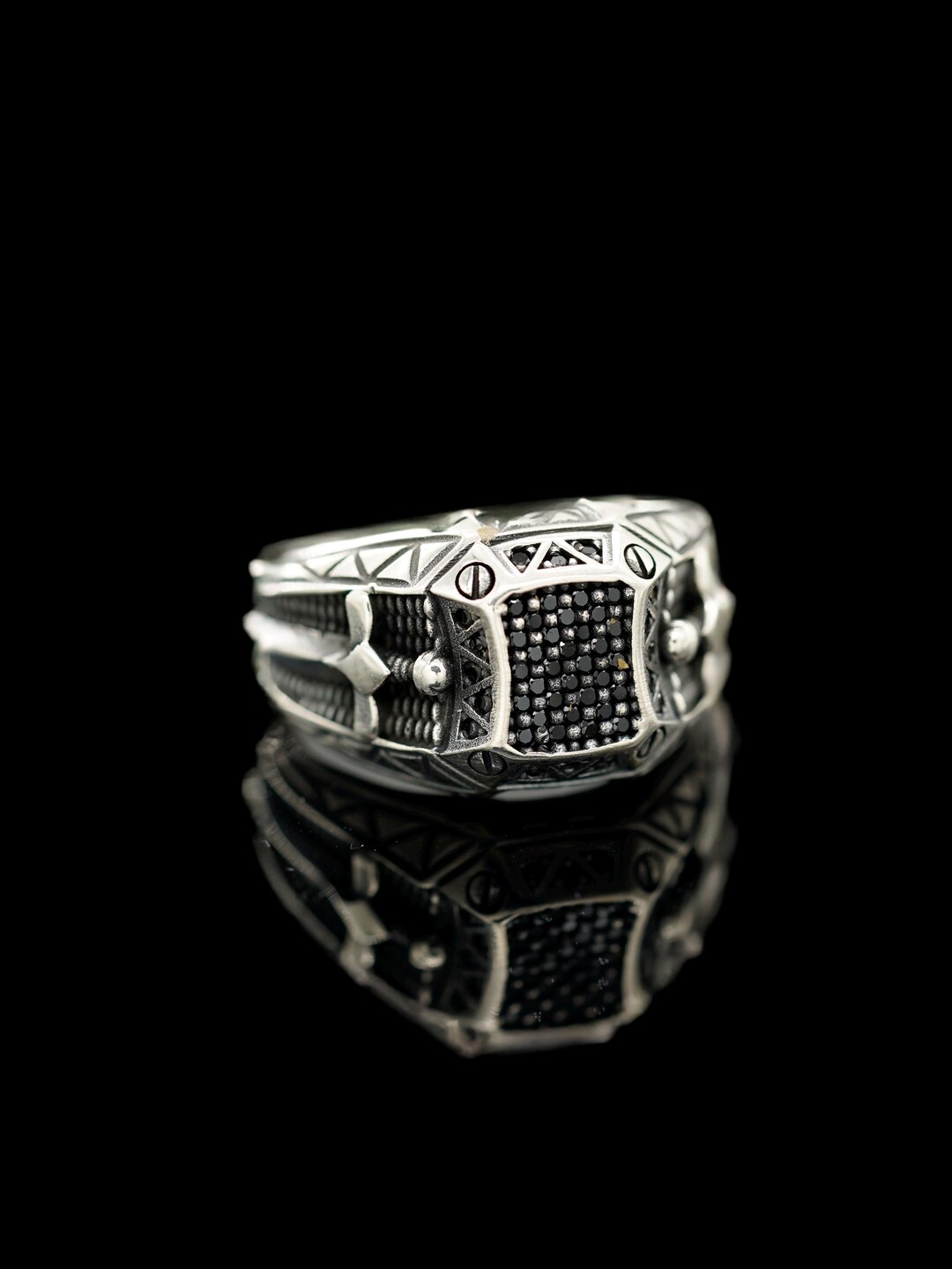 Handmade Sterling Silver Mens Sword Ring: Black Onyx Viking Jewelry - Etsy