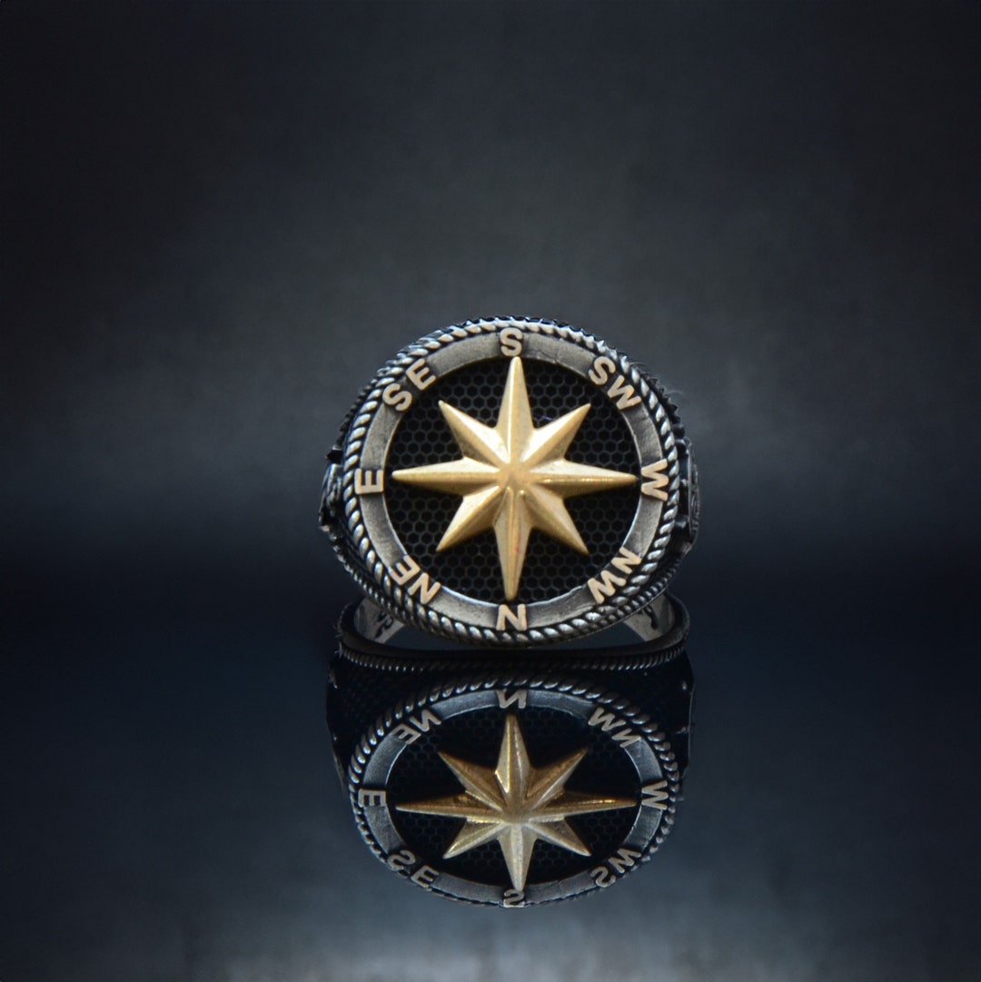 Luxury Ring for Men, Compass Handmade Sterling Silver Ring, Man Signet ...