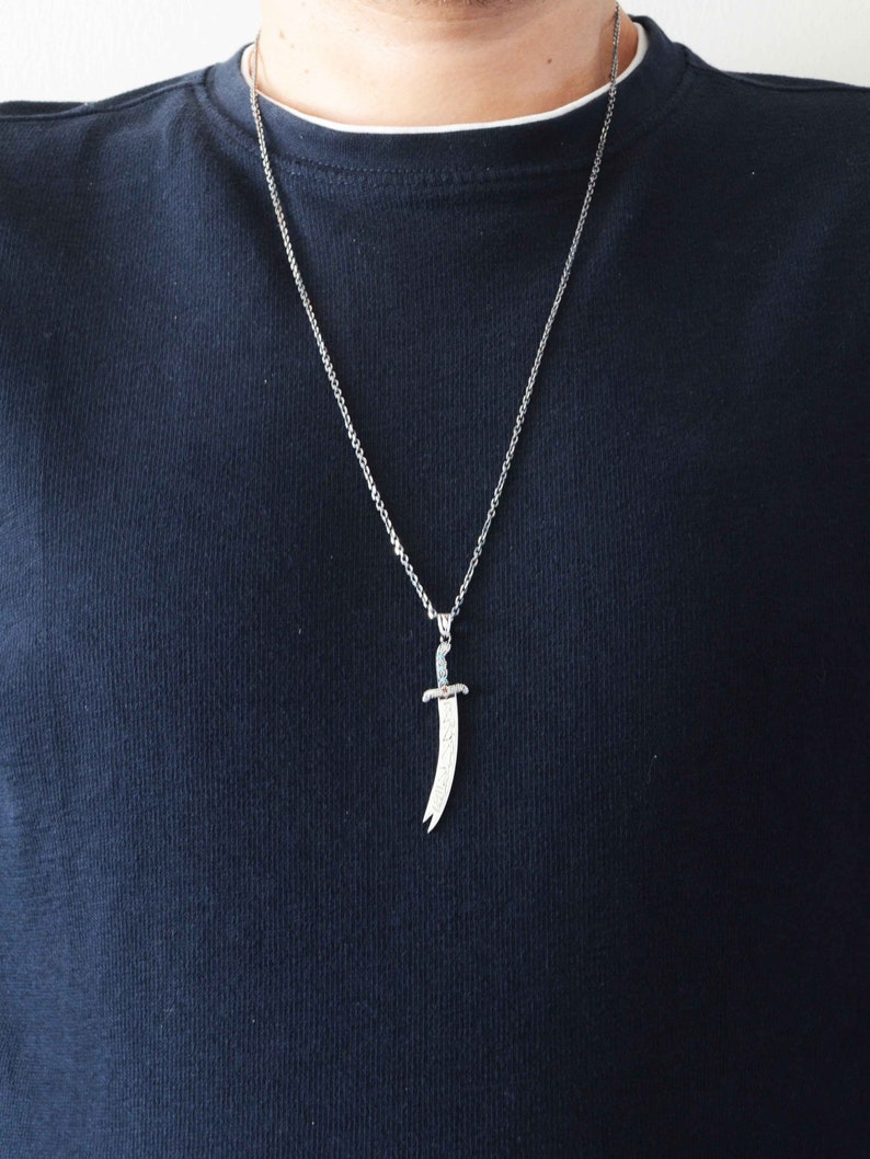 Handmade Personalized Zulfikar Sword Silver Necklace, Traditional ...