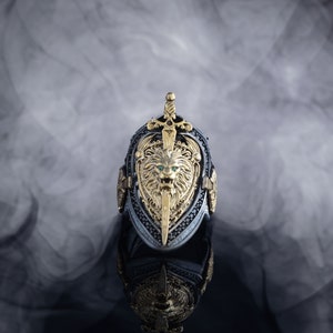 Handmade Warrior Sword Lion Free Size Luxury Ring, Green Eye Leo ...