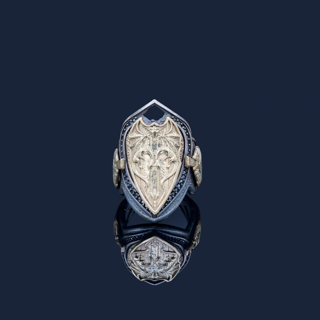 Gothic Dragon Guardian Shield Ring, Warrior Spirit Silver Ring ...