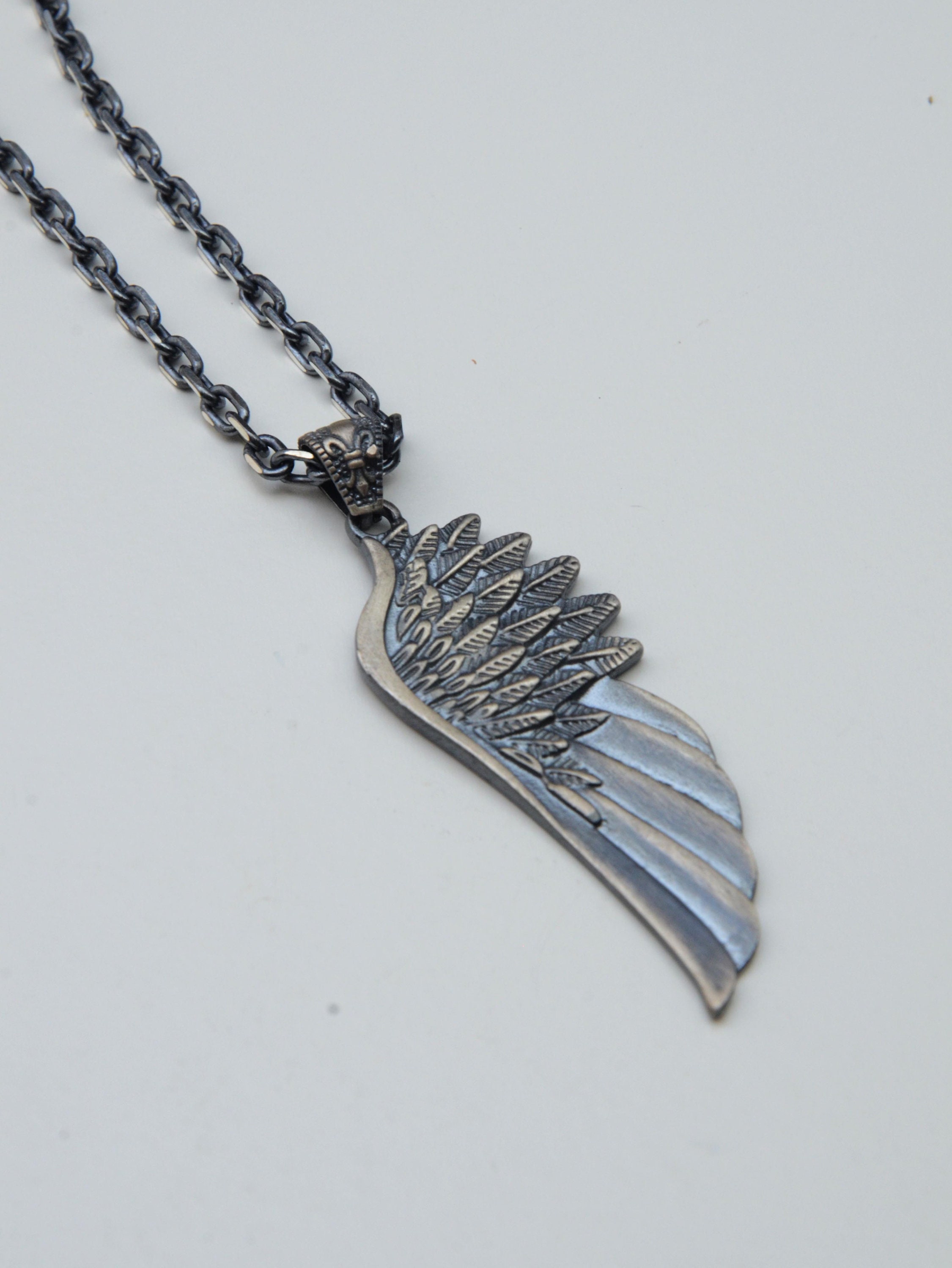 Oxidized Silver Handmade Angel Wing Necklace, Handcrafted Angel Wing ...