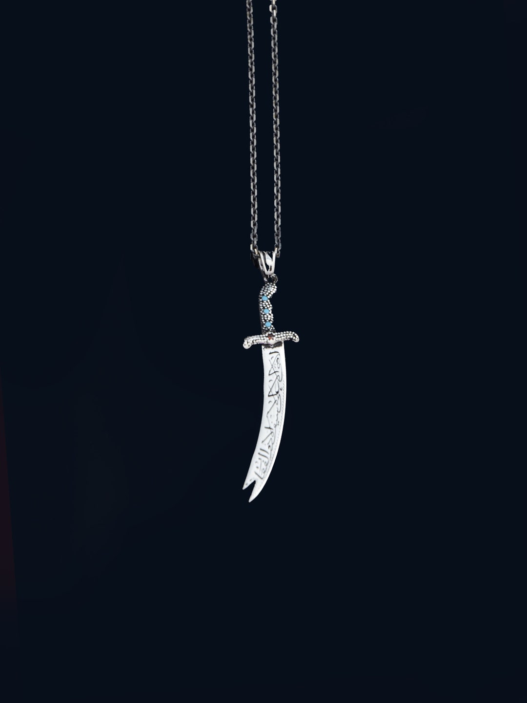 Handmade Personalized Zulfikar Sword Silver Necklace, Traditional ...